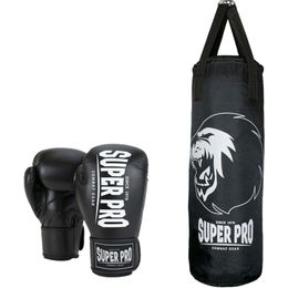 Boxsack SUPER PRO "Boxing Set Punch", schwarz (schwarz, weiß), Boxsäcke, B/H/L: 30cm x 90cm, B:30cm H:90cm Ø:30cm