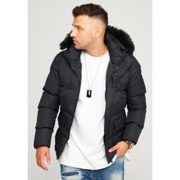 Steppjacke behype "BHADLYR", Herren, Gr. L, schwarz, 100% Polyester, unifarben, normal, ohne Ausschnitt, Jacken, mit abtrennbarer Kunstfellkapuze