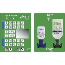 Plum Augen-Notfallstation mit Sp&uuml;lflaschen, mit 1 x 200 ml pH-neutral, 1 x 500 ml 0,9 % NaCl, Wandhalterung