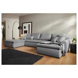 Wohnlandschaft Home Affaire "Win U-Form", grau (hellgrau, silbergrau), B:366cm H:85cm T:176cm, 100% Polyester, Sofas, inklusive Bettfunktion und Bettkasten