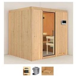Sauna Karibu "Sodin", beige (naturbelassen), Bio-Kombiofen, externe Steuerung, 9, Saunen, 9 KW-Bio-Ofen mit externer Steuerung