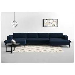 Wohnlandschaft DOMO collection "Modica U-Form aktuelles, kubisches Design mit 2 Recamieren, viel Platz", blau (marine), B:438cm H:83cm T:173cm, Sofas, XXL, in moderner Optik mit, 2 großzügigen Recamieren, auch in Cord