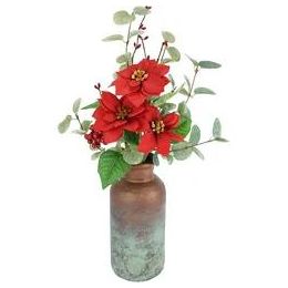 Winterliche Kunstpflanze I.GE.A. "Gesteck mit Poinsettia in Keramikvase, mit Eukalyptuszweigen", rot, H:46cm Ø:14cm, Polyester, Kunstpflanzen, Kunstblumen Arrangement, Weihnachtsdeko