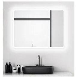 Badspiegel Talos "Moon", silber (silber matt), B:80cm H:2,5cm T:60cm, Spiegel, LED Spiegel, Design Lichtspiegel