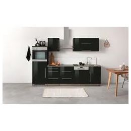 Küchenzeile KOCHSTATION "KS-Samos", schwarz (küche: schwarz, front: schwarz hochglanz, korpus: eiche vintage, arbeitsplatte: eiche vintage), B:280cm H:200cm T:60cm, Komplettküchen-Sets, Küchenzeile, Breite 280 cm, wahlweise mit E-Geräten und Induktionskochfeld