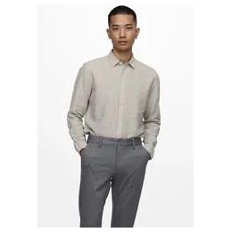 Only & Sons Langarmhemd ONLY & SONS "ONSCAIDEN LS SOLID LINEN SHIRT NOOS", Herren, Gr. M, N-Gr, grau (chinchilla), Web, Obermaterial: 55% Baumwolle, 45% Leinen, unifarben, slim fit, Rundhals, Ärmel mit Ärmelschlitz 1-Knopf-Manschette, Hemden