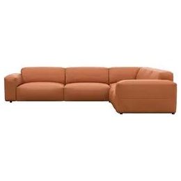 Ecksofa FLEXLUX "Lucera, super bequem durch hochwertigen Sitzaufbau mit Kaltschaum", braun (modern cognac braun), B:319cm H:73cm T:285cm, 100% Echteder, Sofas, modern & anschmiegsam, L-Form, Designsofa