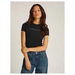 T-Shirt Tommy Jeans CURVE "TJW SLIM LINEAR TEE EXT", Damen, Gr. XXXL(46), schwarz, Single Jersey, Obermaterial: 100% Baumwolle, unifarben, figurbetont, Rundhals, Shirts, in Große Größen
