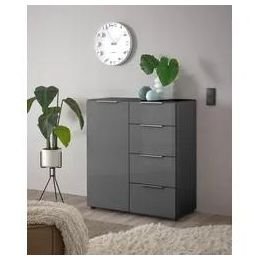 HBZ-MEBLE Sideboard HBZ "Santorin Mehrzweckschrank-Universalschrank, BxHxT 90x99x40 cm", grau (anthrazit), B:90cm H:99cm T:40cm, Holzwerkstoff, Sideboards, Mit 1 Tür und 4 Schubkästen mit Softclose, Glasfront und Glasoberboden