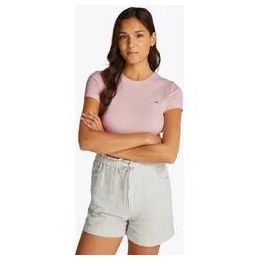 Kurzarmshirt Tommy Jeans "TJW SLIM C-NECK TEE", Damen, Gr. M (38), rosa (precious pink), Single Jersey, Obermaterial: 100% Baumwolle, unifarben, slim fit hüftlang, Rundhals, abgesteppt, Shirts, mit Logo-Stickerei