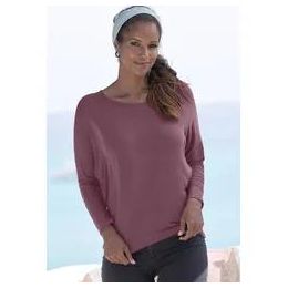 Langarmshirt Lascana "mit Fledermausärmeln", Damen, Gr. 40/42, lila (berry), Feinstrick, Obermaterial: 50% Viskose (LENZINGTM ECOVEROTM), 46% Polyester, 4% Elasthan, unifarben, lässig geschnitten normal, Rundhals, Fledermausärmel normaler Saum, Shirts, aus weichem Viskose-Feinstrick