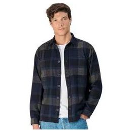 Langarmhemd Casamoda "Casamoda Hemdjacke kariert", Herren, Gr. L, Normalgrößen, blau (dunkelblau), 50% Polyester, 40% Wolle, 10% Polyacryl, kariert, lässig geschnitten, Hemden