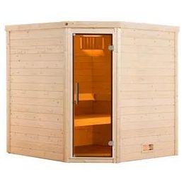 Sauna Weka "Massivholzsauna TURKU 1", beige (natur), Saunaofen, externe Steuerung, 7,5, Saunen, Blockbohlen, moderne Ganzglastür
