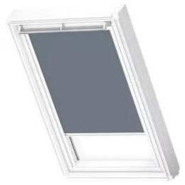 Verdunklungsrollo Velux "DKL 4581SWL, Farbe: blaugrau", blau (blaugrau, wei&szlig;), SK06, stufenlos positionierbar, Polyester, Rollos, Verdunklungsrollo, wei&szlig;e F&uuml;hrungsschienen & Griffleiste