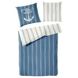 Bettwäsche Primera "Renforce-Bettwäsche Anchor", blau, B/L: 155cm x 220cm, 1 Stk., 1 Stk., Renforcé, B/L: 80cm x 80cm, 2 Stk., Renforcé, Obermaterial: 100% Baumwolle, Bettwäsche, mit Streifen