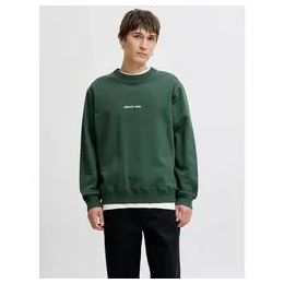 Jack & Jones Sweatshirt JACK & JONES "JORNORREBRO EMB SWEAT CREW NOOS", Herren, Gr. M, gr&uuml;n (sycamore), angeraute Sweatware, Obermaterial: 89% Baumwolle, 11% Polyester, bedruckt, relaxed fit normal, Rundhals, Rippb&uuml;ndchen, Sweatshirts Sweatshirt, mit Logo Print