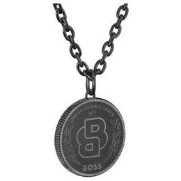 Kette mit Anhänger BOSS "DOUBLE B COIN", schwarz, Halsketten, Damen, Edelstahl, L: 70 B: 2mm, B:2mm