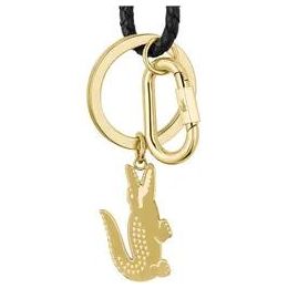Kette mit Anhänger Lacoste "ARTHOR", gelbgoldfarben, schwarz, Halsketten, Damen, Edelstahl Leder, L: 86 B: 4mm, Edelstahl, Leder, B:4mm