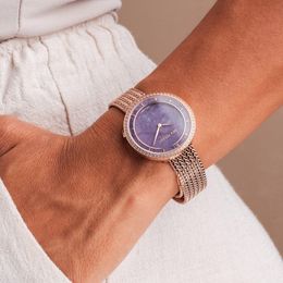 Holzkern; Holzuhr Coralline (Amethyst/Rosé), Damen, Naturholz