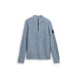Tom Tailor Denim Herren Troyer Strickpullover, gr&uuml;n, Meliert, Gr. S