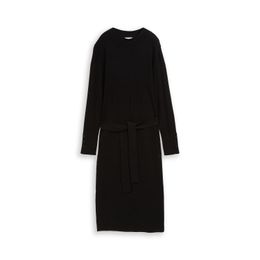 Tom Tailor Damen Fitted Midi-Kleid mit Gürtel, schwarz, Uni, Gr. 36
