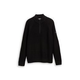 Tom Tailor Denim Herren Troyer Strickpullover, bunt, Uni, Gr. M