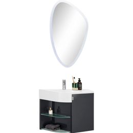Badmöbel-Set SAPHIR "3010.3", grau (anthrazit hochglanz), MDF, Metall, Sicherheitsglas ESG, Kastenmöbel-Sets