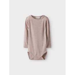 Langarmbody name it "NBNWAX WOOL RIB LS BODY NOOS", Baby, Gr. 56, N-Gr, grau (shadow gray), Rippstrick, Obermaterial: 100% Wolle, unifarben, Rundhals, Bodys, aus reiner Merinowolle