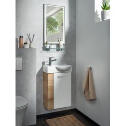 Waschbeckenunterschrank Fackelmann "SBC", weiß (ast, eiche, weiß, blende ast, eiche), B:44cm H:60cm T:24,3cm, Schränke, Badmöbel für Gäste-WC, Breite ca. 45 cm