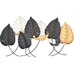 Wanddekoobjekt "Wanddekoration", schwarz, B:120cm H:66cm T:5cm, Metall, HOFMANN LIVING AND MORE, Wanddekoobjekte, Blätterreihe aus Metall schwarz gold