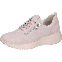 Waldläufer Pantolette WALDLÄUFER "GARDA", Damen, Gr. 6,5, blau (jeansblau), Veloursleder, gemustert, Schuhe, Sommerschuh, Klettschuh, Hausschuh in Bequemweite G (= weit)