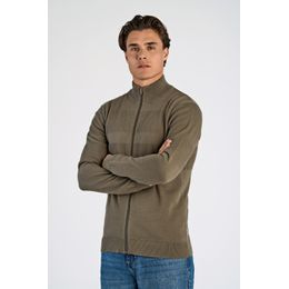 Strickjacke LINDBERGH, Herren, Gr. L, army, Strick, Obermaterial: 100% Baumwolle, unifarben, regular fit hüftbedeckend, Rundhals, Rippbündchen, Strickjacken, mit Stehkragen und Reißverschluss