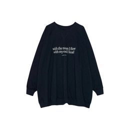 Rundhalspullover MOSHI MOSHI MIND "moshi moshi mind Pullover November", Damen, Gr. onesize, schwarz navy, Obermaterial: 50% Baumwolle, 50% Polyester, Pullover