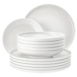 Tafelservice Seltmann Weiden "Sento Home, Geschirr-Set, 12-teilig", weiß (aura weiß), 12 Stk., Porzellan, Geschirr-Sets, Teller-Set, harmonisch geschwungene Form