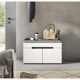 Sitzbank Inosign "REHAT, TOPSELLER, Breite 80cm, 2 Türen, 2 Fächer inkl. Sitzkissen", basalt grau nb, weiß nb, B:80cm H:45cm T:37cm, FSC-zertifizierter Holzwerkstoff, Sitzbänke, Garderobenbank, Flurbank, Dielenbank, Bank mit Stauraum, Bank