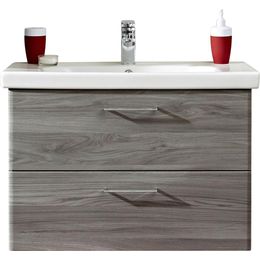 Badmöbel-Set SAPHIR "Quickset 916 Keramik-Waschtisch und Unterschrank Set, 82 cm breit", grau (sangallo grau quer), B:82cm T:45cm, Keramik, Spanplatte, Kastenmöbel-Sets, Waschplatz, 1 Klappe, 1 Schublade, Waschtisch Set mit Waschbecken