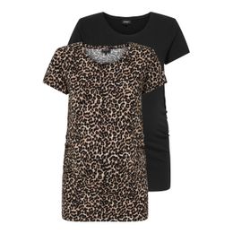 Only Maternity Damen Umstandsshirt "OLMLOVELY S/S ONECK AOP TOP 2PCK JRS NOO"schwarz pack:schwarz aop leopard, Gr. XL, animal-print, bedruckt,