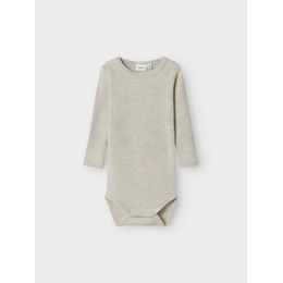 Langarmbody name it "NBNWAX WOOL RIB LS BODY NOOS", Baby, Gr. 62, N-Gr, silber (nacreous cloud), Rippstrick, Obermaterial: 100% Wolle, unifarben, Rundhals, Bodys, aus reiner Merinowolle