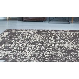 Teppich Kayoom "River 130", grau (grau, anthrazit), B:155cm H:10mm L:230cm, Baumwolle, Teppiche, Teppich, Jacquard, Retro- und Vintage-Design, Baumwollr&uuml;cken