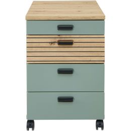 Rollcontainer Innostyle "Rollcontainer Glenn, 45 x 66 x 55 cm (B/H/T)", schlifgr&uuml;n, artisan, B:45cm H:66cm T:55cm, Holzwerkstoff, Kunststoff, MDF, Rollwagen, Rollcontainer, inkl. Filzeinlage, 4 Rollen(2 mit Bremsen) oder Sockel, SK Soft-Close