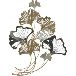 Wanddekoobjekt "Wanddekoration", gold (goldfarben), B:56cm H:72cm T:7cm, Metall, HOFMANN LIVING AND MORE, Wanddekoobjekte, aus Metall, Ginkgo-Blätter, schwarz gold