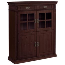 Highboard Home Affaire "Vinales", braun (dunkelbraun), B:112cm H:130cm T:39cm, Massivholz, Sideboards, Vitrine, Breite 112 cm