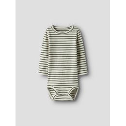 Langarmbody name it "NBNBANI LS BODY NOOS", Baby, Gr. 50, N-Gr, grün (dusty olive), Jersey, Obermaterial: 57% Baumwolle, 38% Modal, 5% Elasthan, geringelt, gestreift, regular fit, Rundhals, Bodys