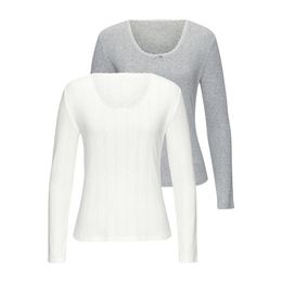 Vivance Langarmshirt mehrfarbig Gr. 32/34 für Damen. Rundhals und Spitze, Schleife. Körpernah. Nachhaltig.