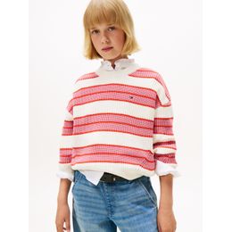 Strickpullover Tommy Hilfiger "STRIPE CHENILLE SWEATER", Mädchen, Gr. 5 (110), mystic pink stripes, Strick, Obermaterial: 100% Polyester, gemustert, gestreift, mehrfarbig, regular fit normal, eingesetzt Bündchen, Pullover, Kinder bis 16 Jahre