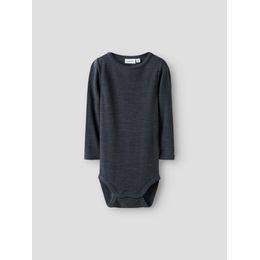 Langarmbody name it "NBNWAX WOOL RIB LS BODY NOOS", Baby, Gr. 50, N-Gr, blau (ombre blau), Rippstrick, Obermaterial: 100% Wolle, unifarben, Rundhals, Bodys, aus reiner Merinowolle