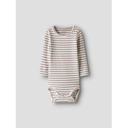 Langarmbody name it "NBNBANI LS BODY NOOS", Baby, Gr. 50, N-Gr, lila (elderberry), Jersey, Obermaterial: 57% Baumwolle, 38% Modal, 5% Elasthan, geringelt, gestreift, regular fit, Rundhals, Bodys