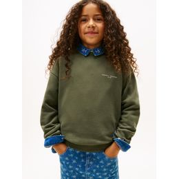 Sweatshirt Tommy Hilfiger "MINI CORP C-NECK", Jungen, Gr. 3 (98), pewter grün, Sweatware, Obermaterial: 80% Baumwolle, 20% Polyester, regular fit normal, Rundhals, Bündchen, Sweatshirts, Kinder bis 16 Jahre, für Jungen und Mädchen, regular fit