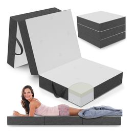 ELONEO Klappmatratze G&auml;stematratze &raquo;Deluxe&laquo; mit 4 cm Visko, 90x200x15cm, 15cm dick, wei&szlig;/grau