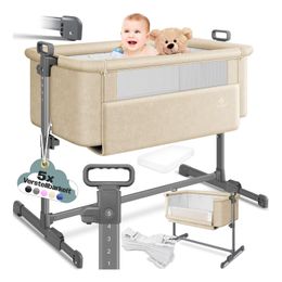 Kesser® Zustellbett Hubi 3in1 Baby Beistellbett Reisebett Babybett mit weich Matratze, mit Rollen Kinderbett, 5-fach Höhenverstellung, Faltbare Seitenwand für zu Hause und unterwegs